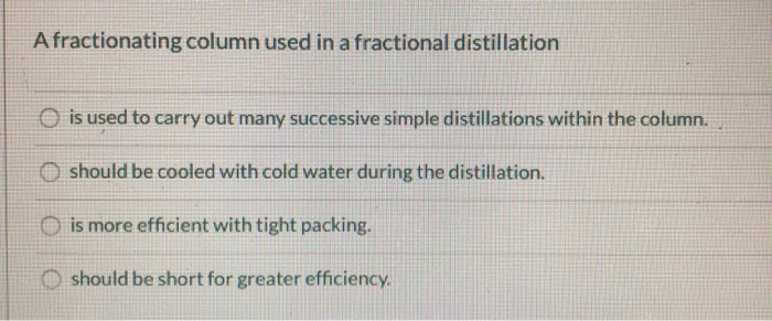 Solved A fractionating column used in a fractional | Chegg.com