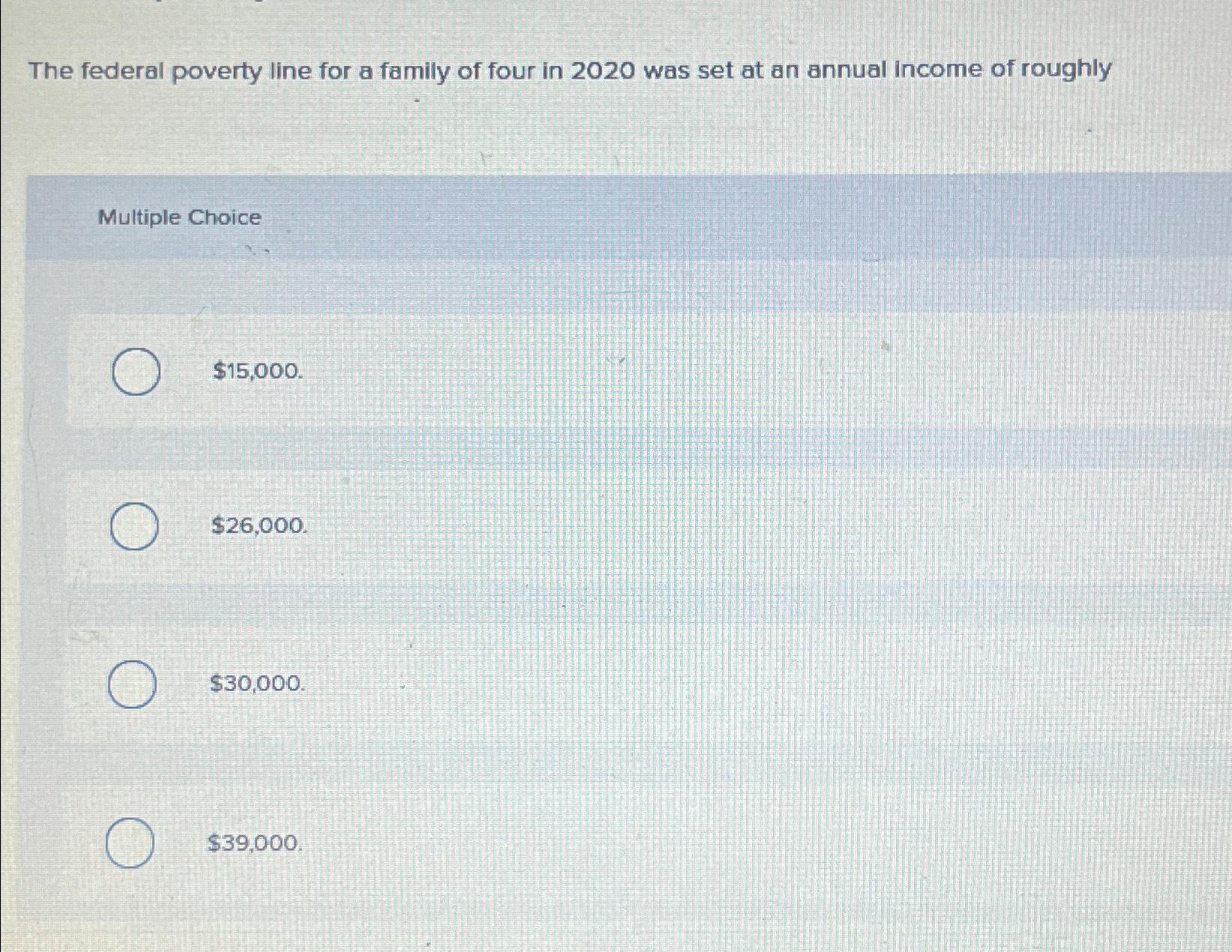 Solved The federal poverty line for a family of four in 2020 | Chegg.com
