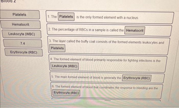 Solved 1. The Platelets is the only formed element with a | Chegg.com