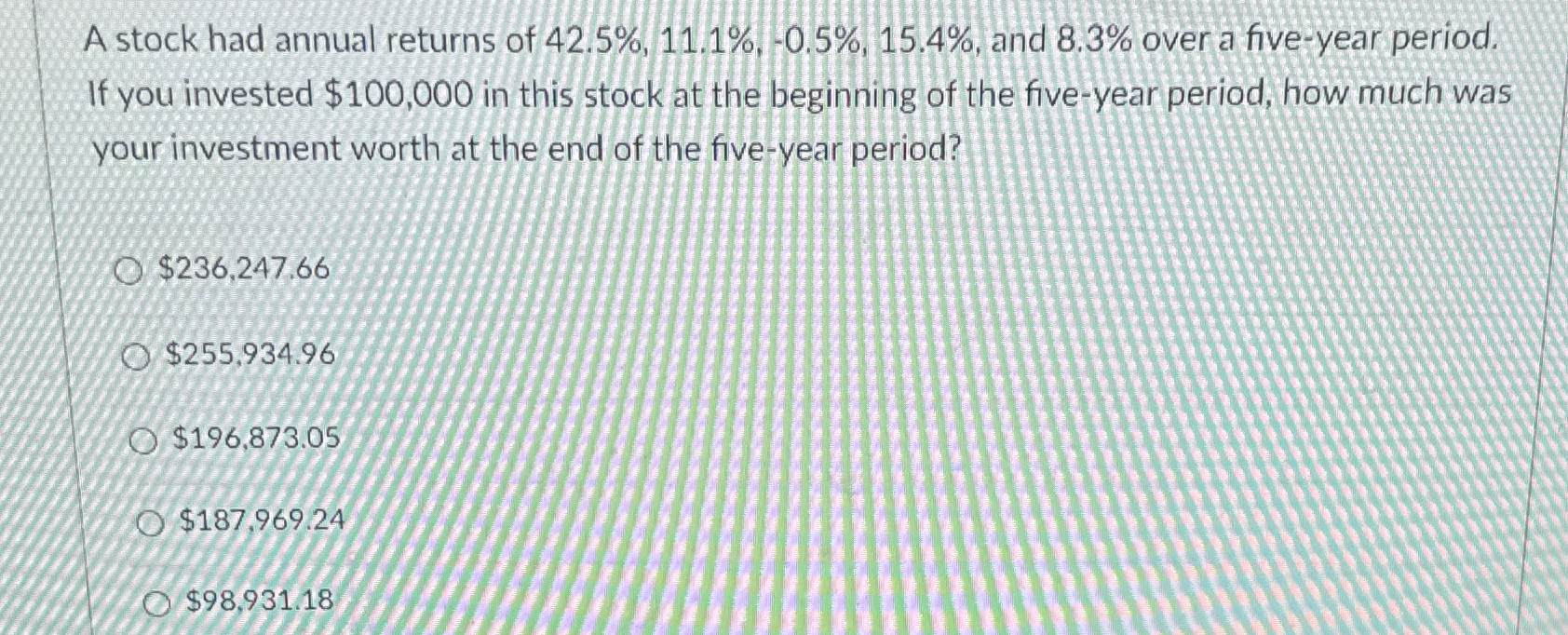 Solved A stock had annual returns of | Chegg.com