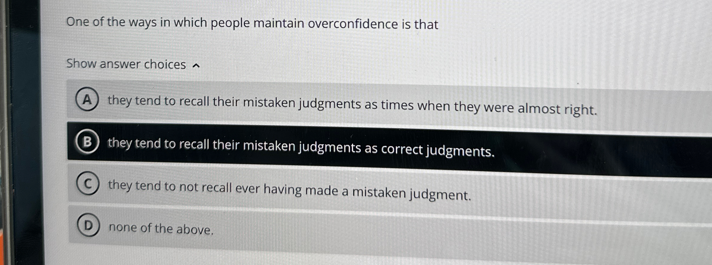 Solved One of the ways in which people maintain | Chegg.com
