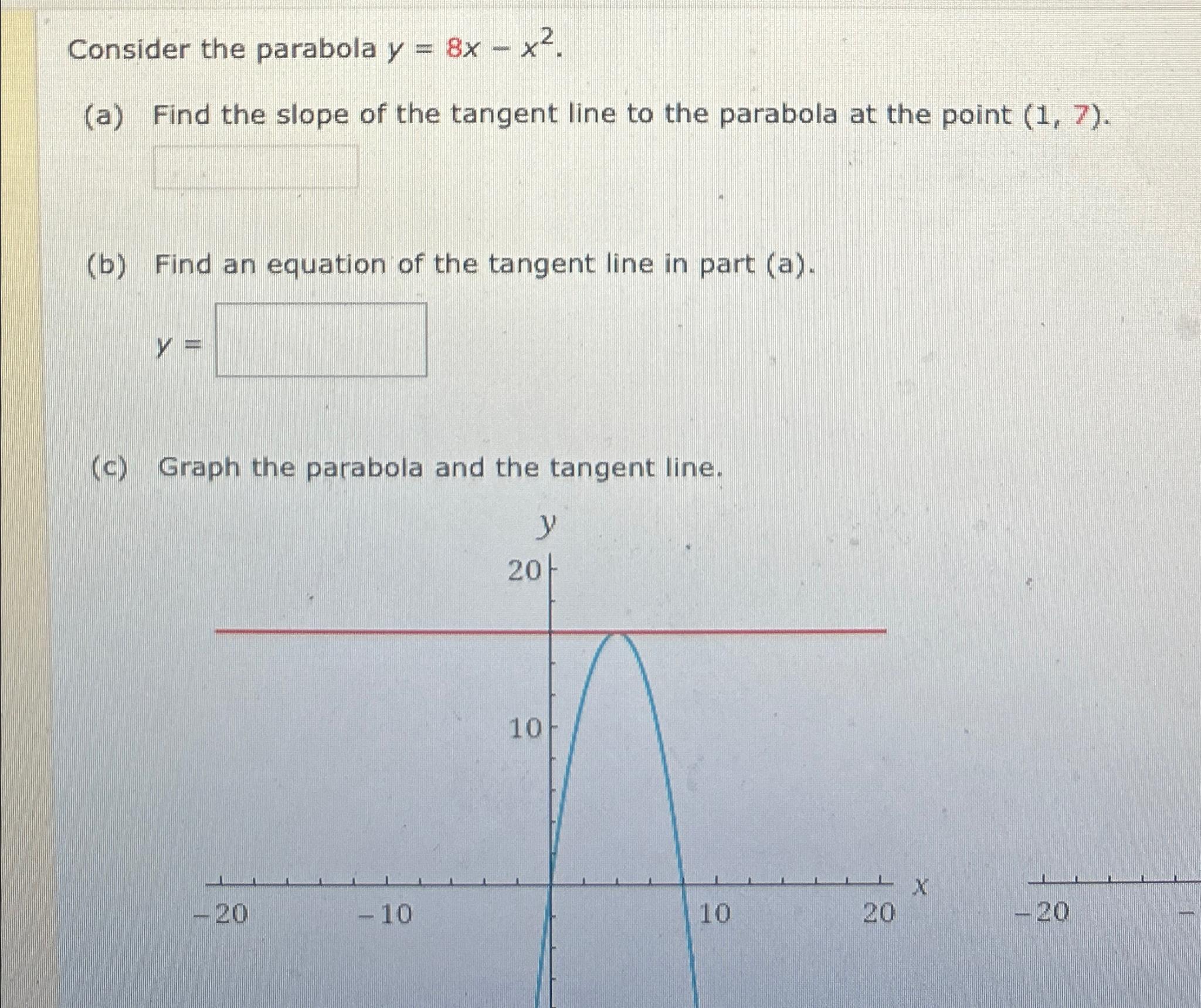 Solved Consider the parabola y=8x-x2.(a) ﻿Find the slope of | Chegg.com