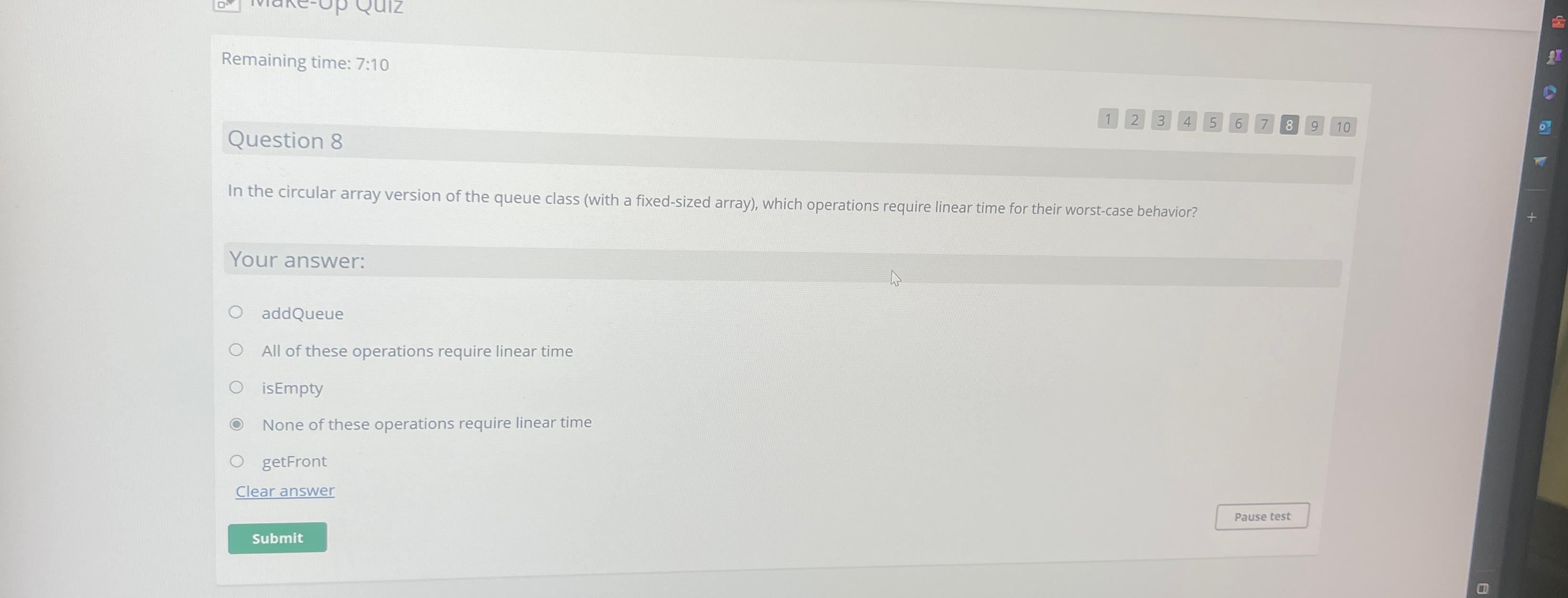 Solved Remaining time: 7:10Question 8In the circular array | Chegg.com