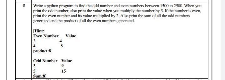 Solved Write a python program to find the odd number and | Chegg.com