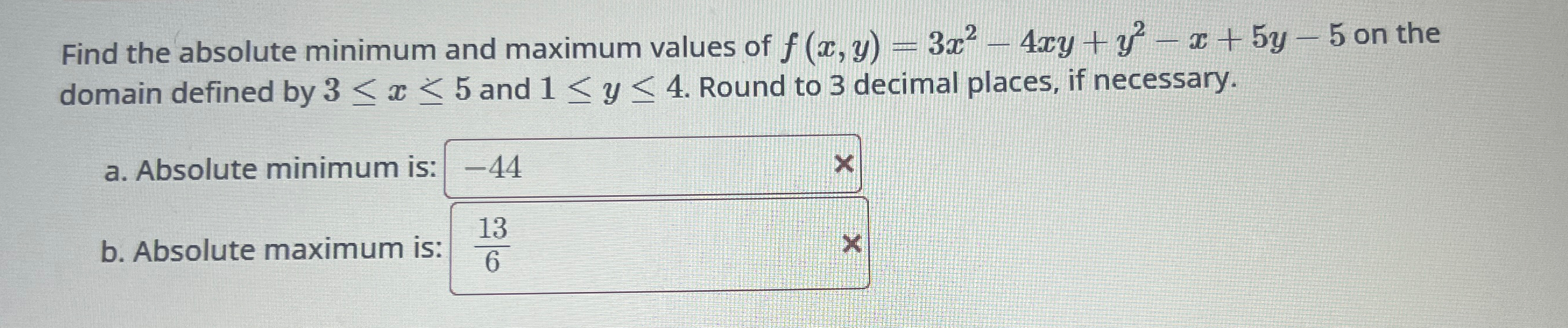 Solved Find the absolute minimum and maximum values of | Chegg.com
