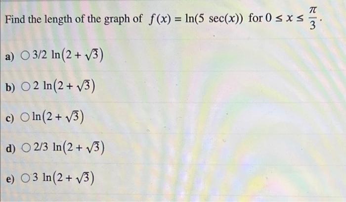 Solved Find the length of the graph of f(x)=ln(5sec(x)) for | Chegg.com