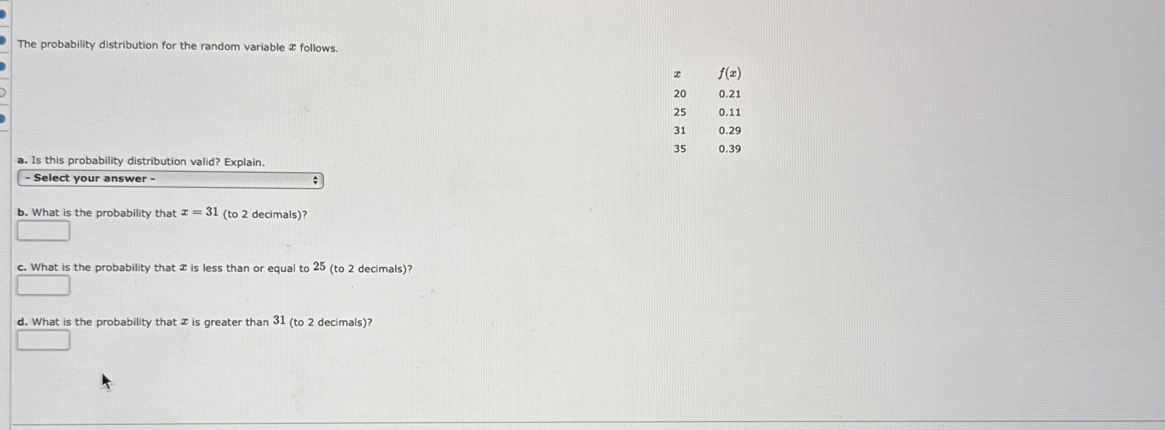 Solved The probability distribution for the random variable | Chegg.com