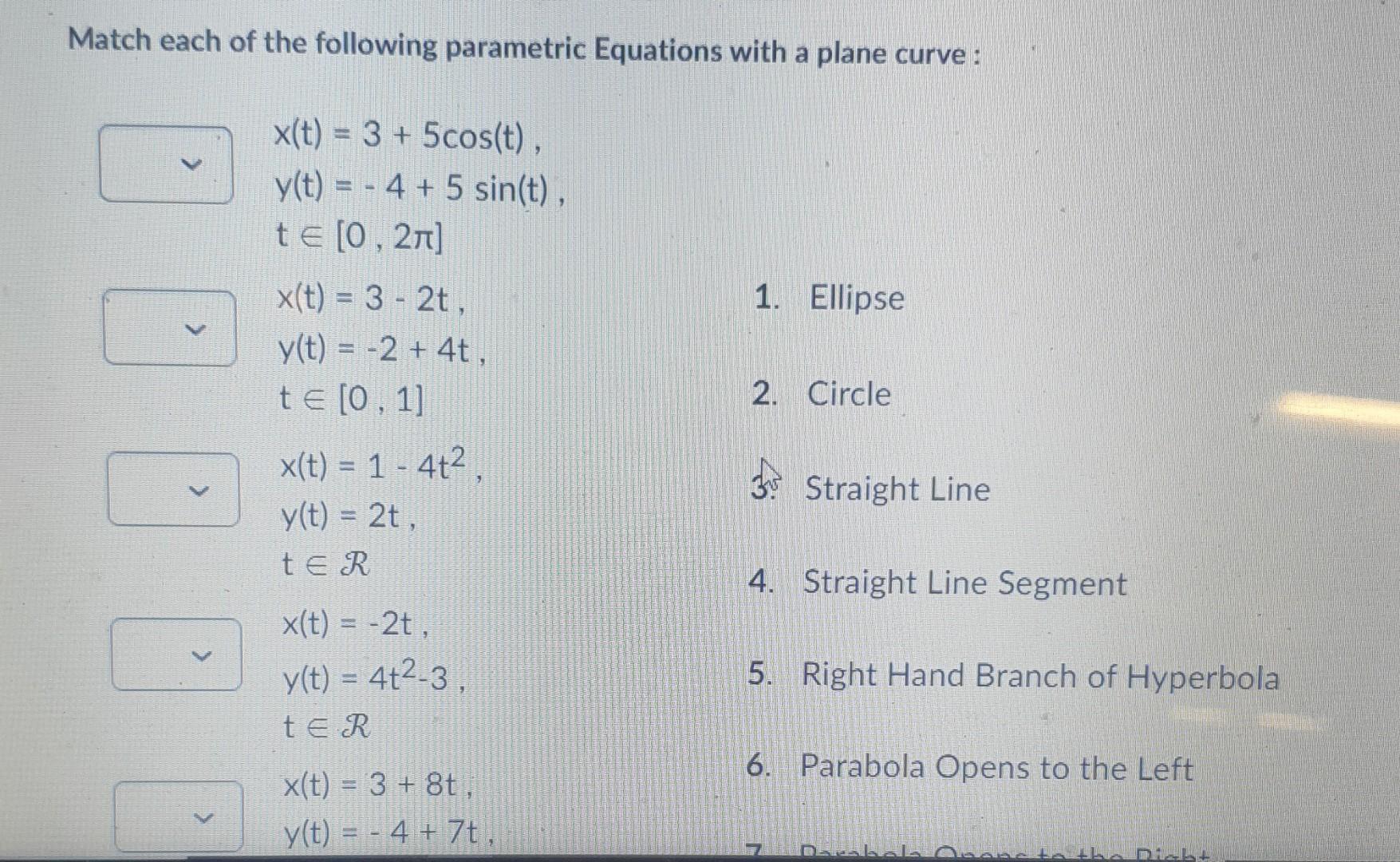 Solved Match each of the following parametric Equations with | Chegg.com