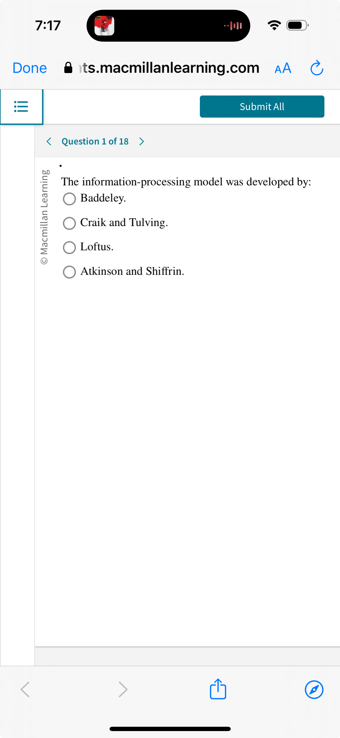 Solved 7:17. .1111Donets.macmillanlearning.comAAQuestion 1 | Chegg.com