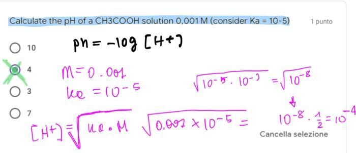 Solved Calculate the pH of a CH3COOH solution 0,001M | Chegg.com