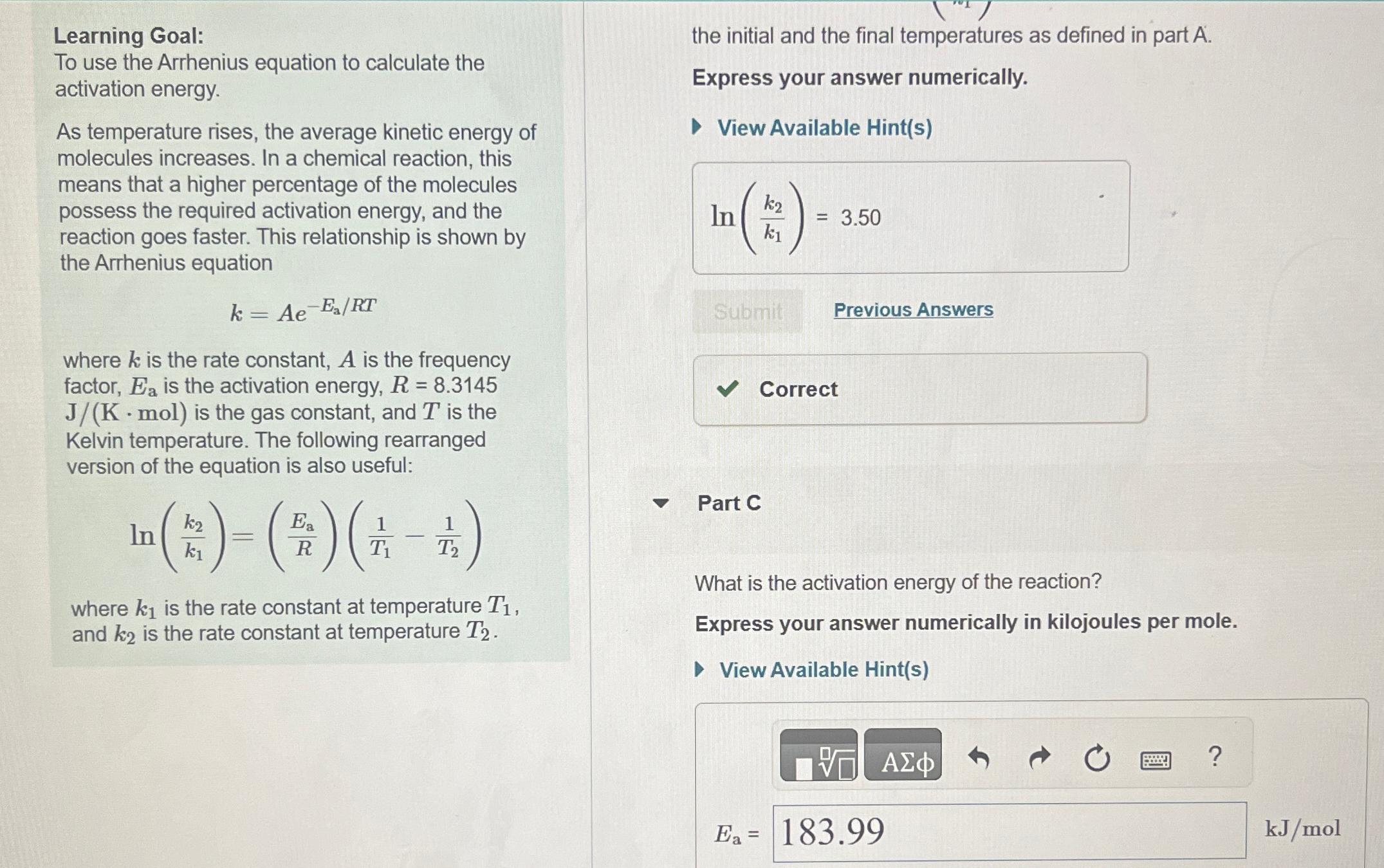 Learning Goal:To use the Arrhenius equation to | Chegg.com