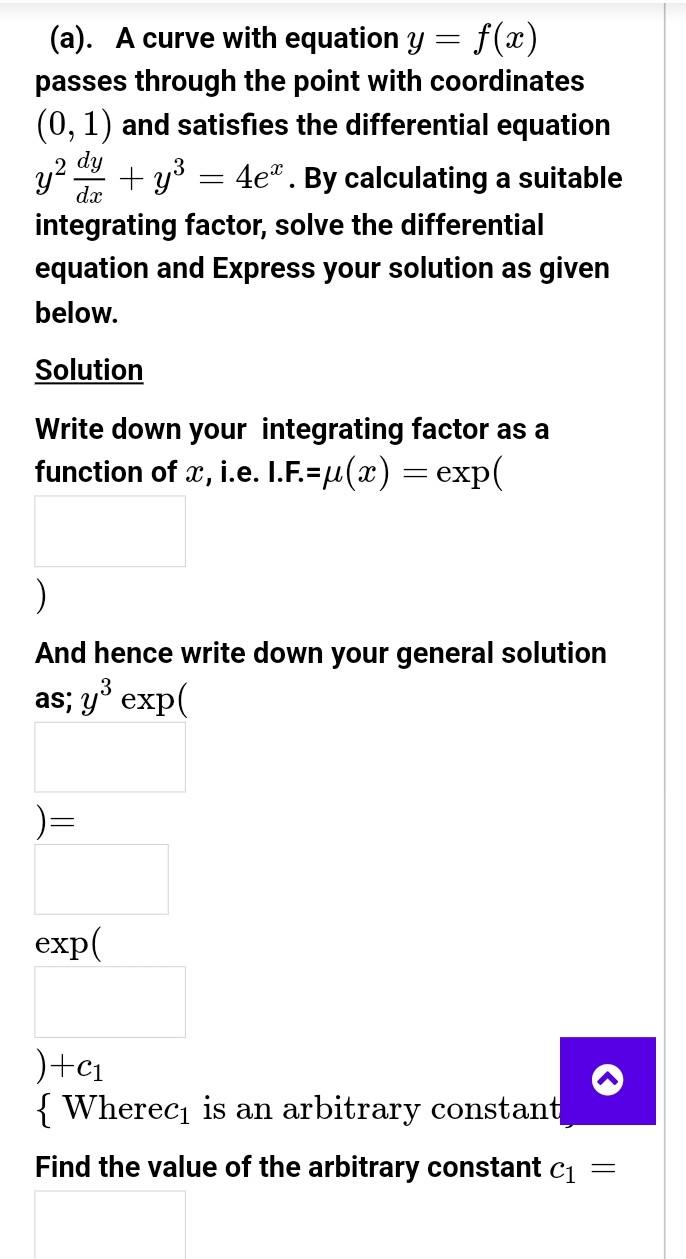 Solved (a). A curve with equation y=f(x) passes through the | Chegg.com