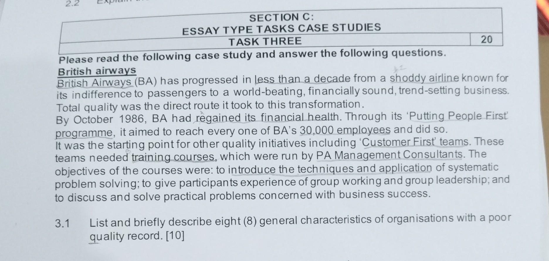 Solved SECTION C: ESSAY TYPE TASKS CASE STUDIES TASK THREE | Chegg.com