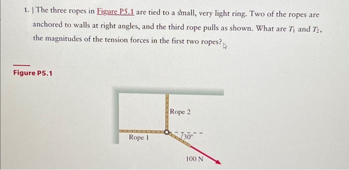Solved 1. | The three ropes in Figure P5.1 are tied to a | Chegg.com