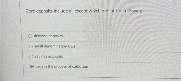 Solved Core deposits include all except which one of the | Chegg.com