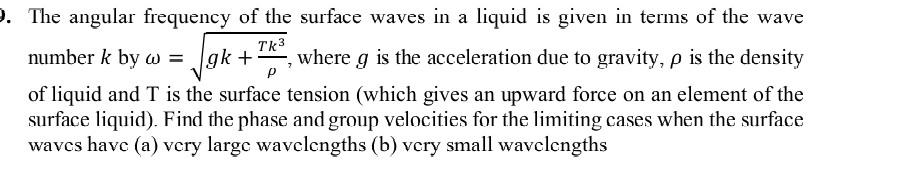 Solved Tk3 р . The angular frequency of the surface waves in | Chegg.com