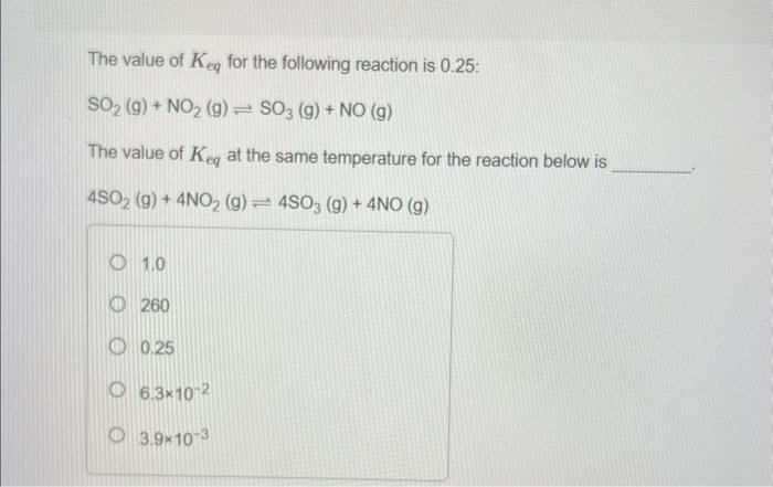 Solved The value of Keq for the following reaction is 0.25 : | Chegg.com