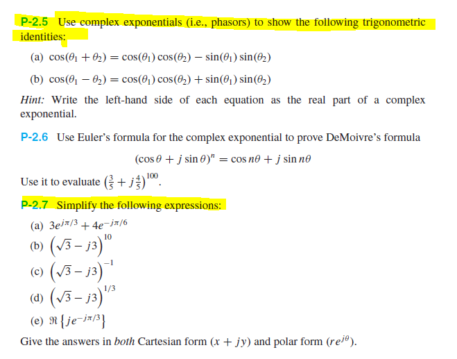 Solved P-2.5 Use complex exponentials (i.e., phasors) to | Chegg.com
