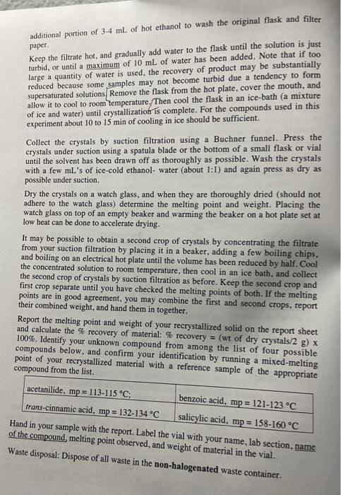 Solved Experiment 3: RECRYSTALLIZATION INTRODUCTION: The | Chegg.com