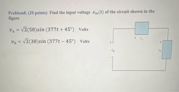 Solved Problem8. (20 points) Find the input voltage ein(t) | Chegg.com