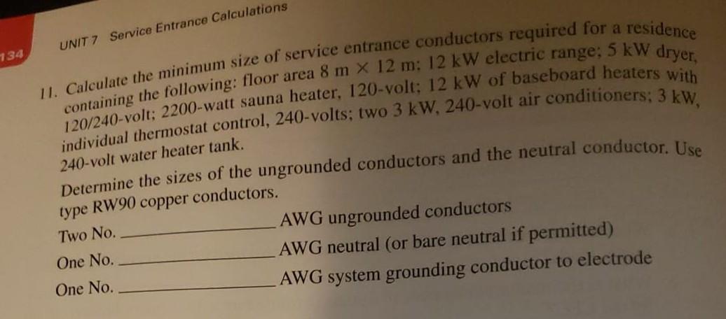 Solved UNIT 7 Service Entrance Calculations 134 11. | Chegg.com