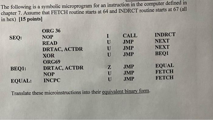 Solved The following is a symbolic microprogram for an | Chegg.com