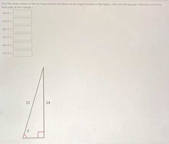 Solved Find the exact values of the six trigonometric | Chegg.com