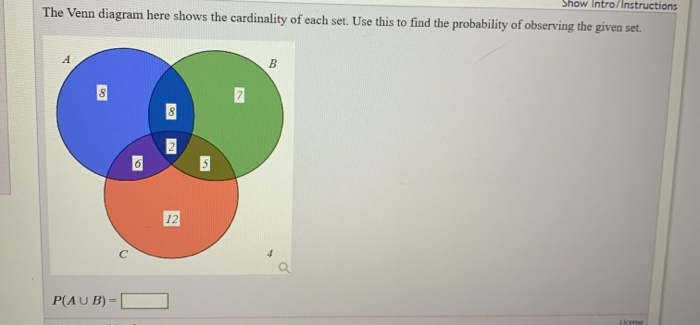 Solved The Venn diagram here shows the cardinality of each | Chegg.com