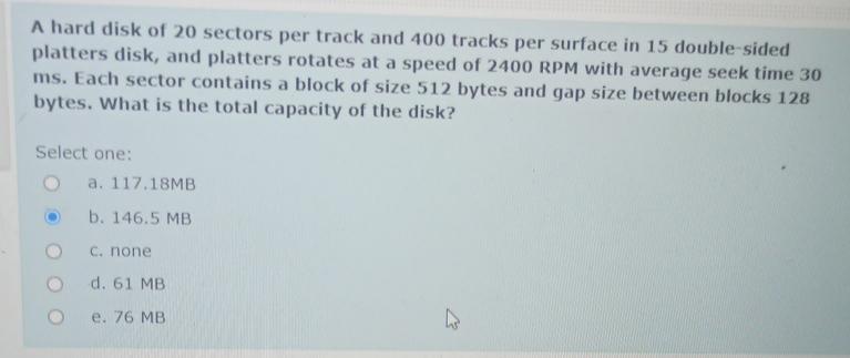 Solved A hard disk of 20 ﻿sectors per track and 400 ﻿tracks | Chegg.com