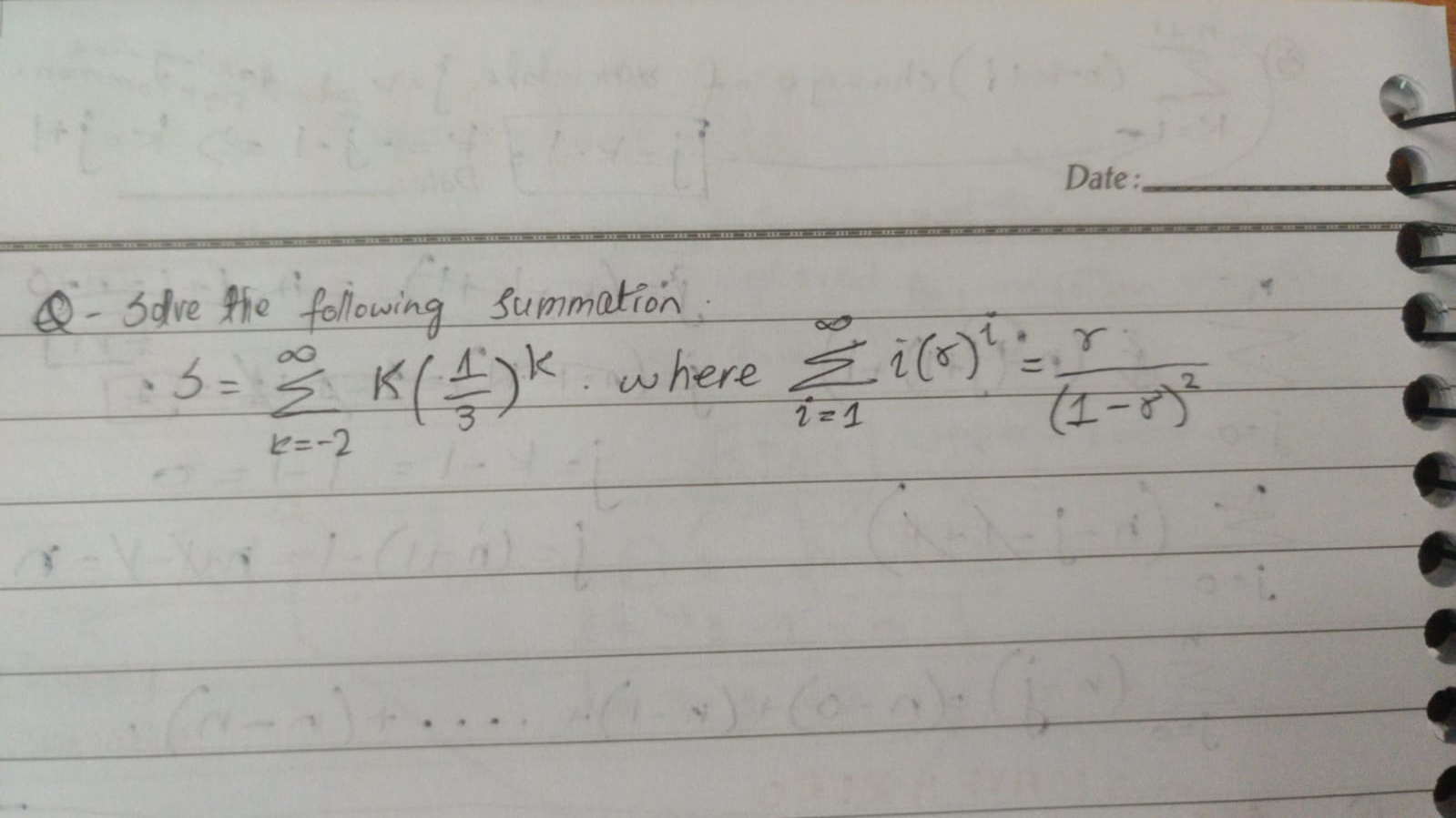 Solved Q- ﻿Sdve the following summation.*S=∑k=-2∞K(13)k | Chegg.com