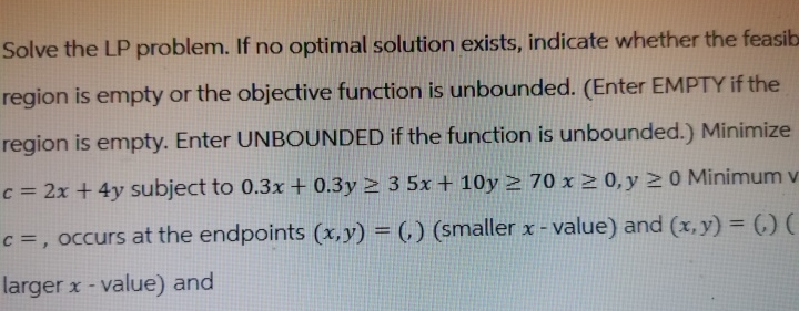 Solved Solve the LP problem. If no optimal solution exists, | Chegg.com