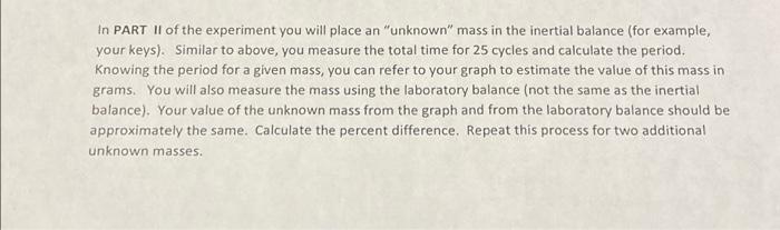 Solved In PART II of the experiment you will place an | Chegg.com