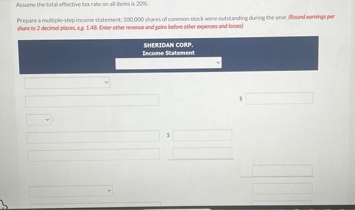 Solved Complete Income Statement & Find the per share of | Chegg.com
