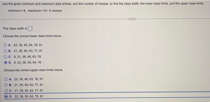 Solved Use the given minimum and maximum data entries, and | Chegg.com