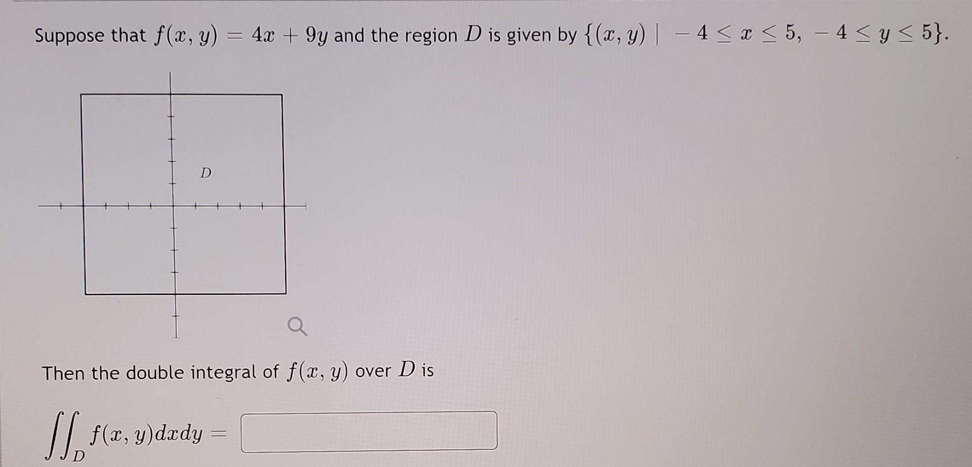 Solved Suppose that f(x,y)=4x+9y and the region D is given | Chegg.com
