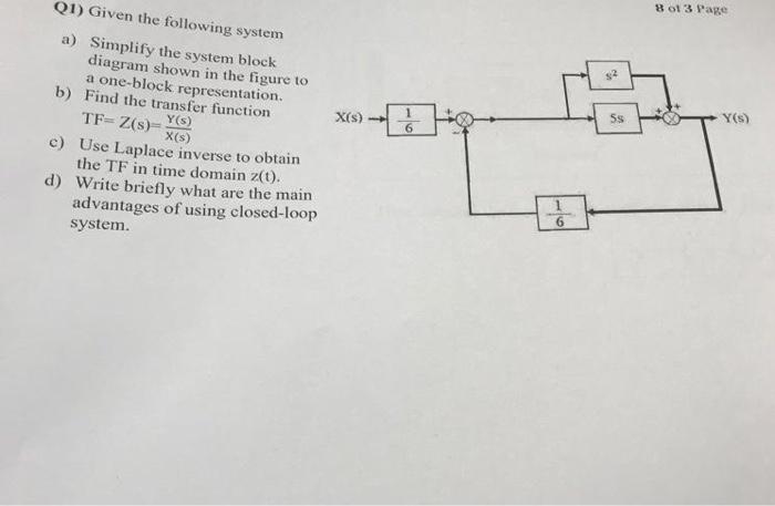 Solved Q1) Given the following system 8 ot 3 Page a) | Chegg.com