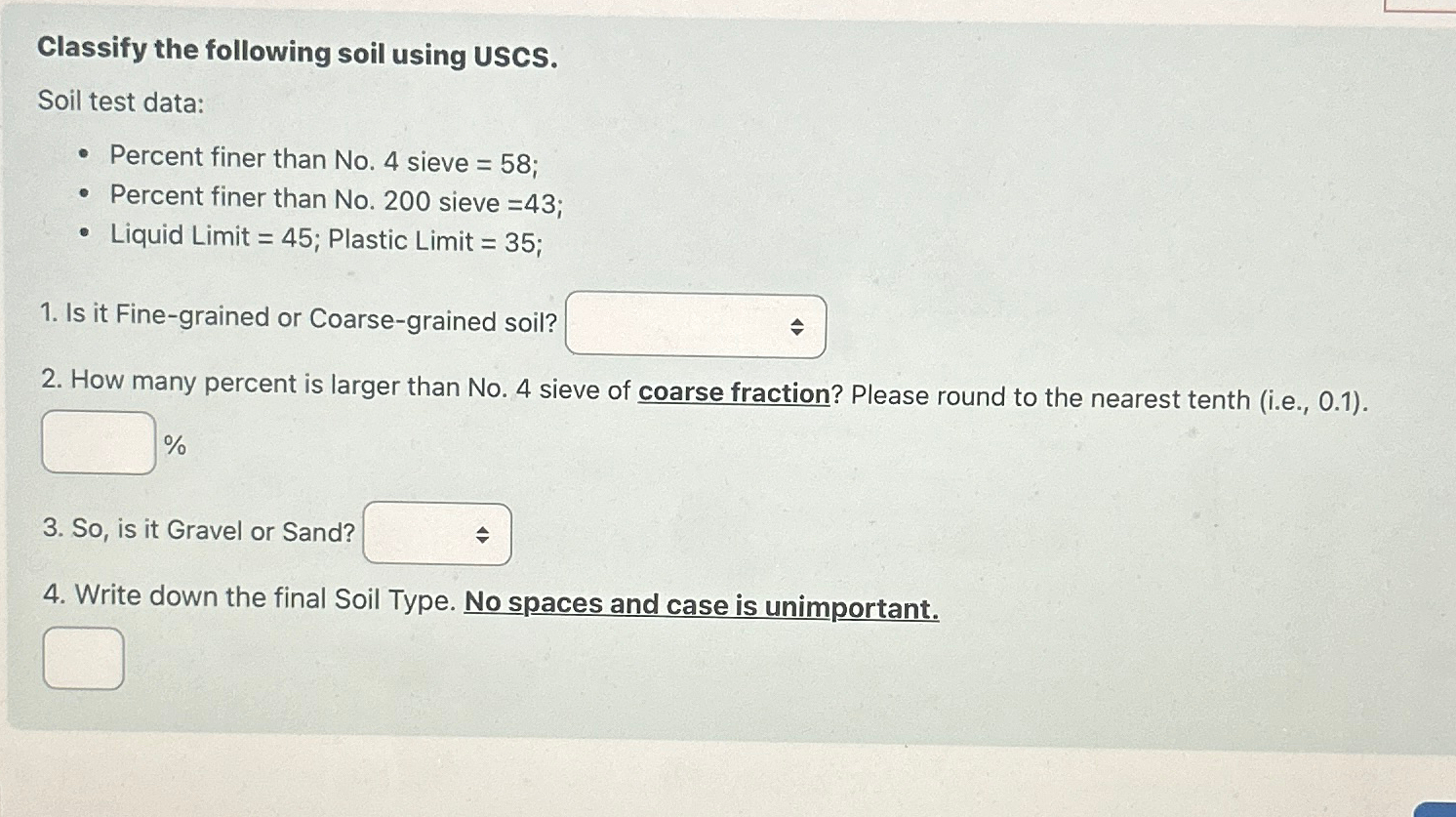Solved Classify the following soil using USCS.Soil test | Chegg.com