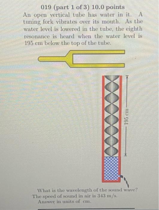 Solved 019 (part 1 of 3 ) 10.0 points An open vertical tube | Chegg.com