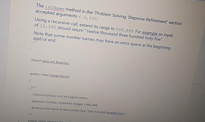 Solved The intName method in the "Problem Solving: Stepwise | Chegg.com