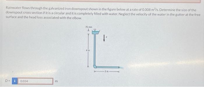 Solved Rainwater flows through the galvanized iron downspout | Chegg.com
