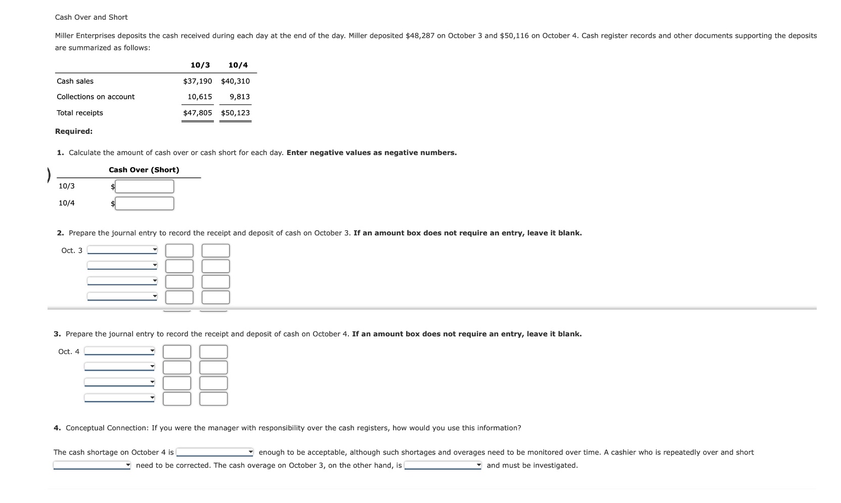 Solved Cash Over and Shortare summarized as | Chegg.com
