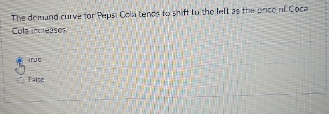 Solved The demand curve for Pepsi Cola tends to shift to the | Chegg.com