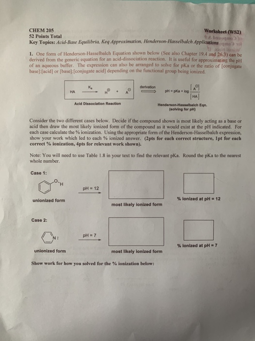 Solved Worksheet (WS2) CHEM 205 52 Points Total Key Topics: | Chegg.com