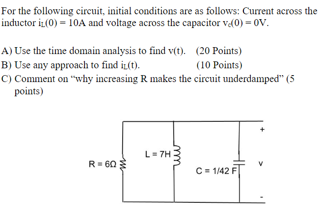 Solved For the following circuit, initial conditions are as | Chegg.com