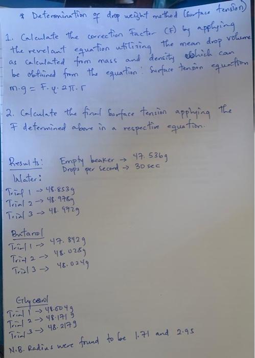 drop volume * Determination of drop weight method | Chegg.com