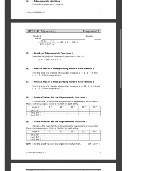 Solved (4) (Trigonometric Identities) Prove the | Chegg.com