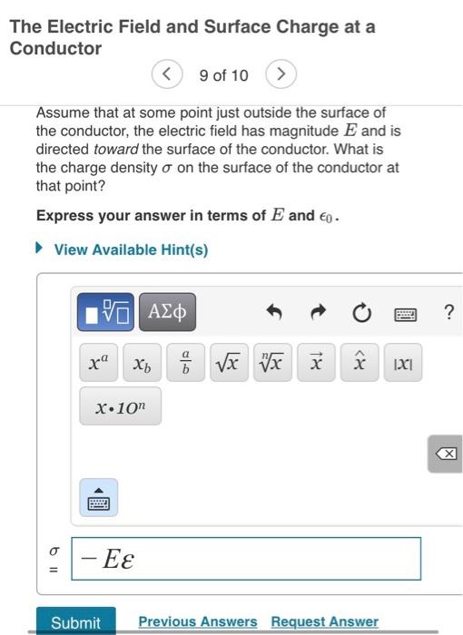 Solved The Electric Field and Surface Charge at a Conductor | Chegg.com