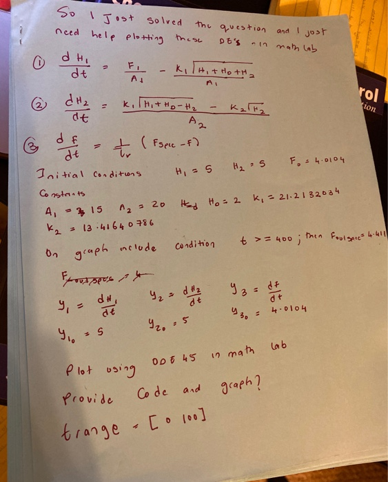 plot these equations on mathlab using ode 45 initial | Chegg.com