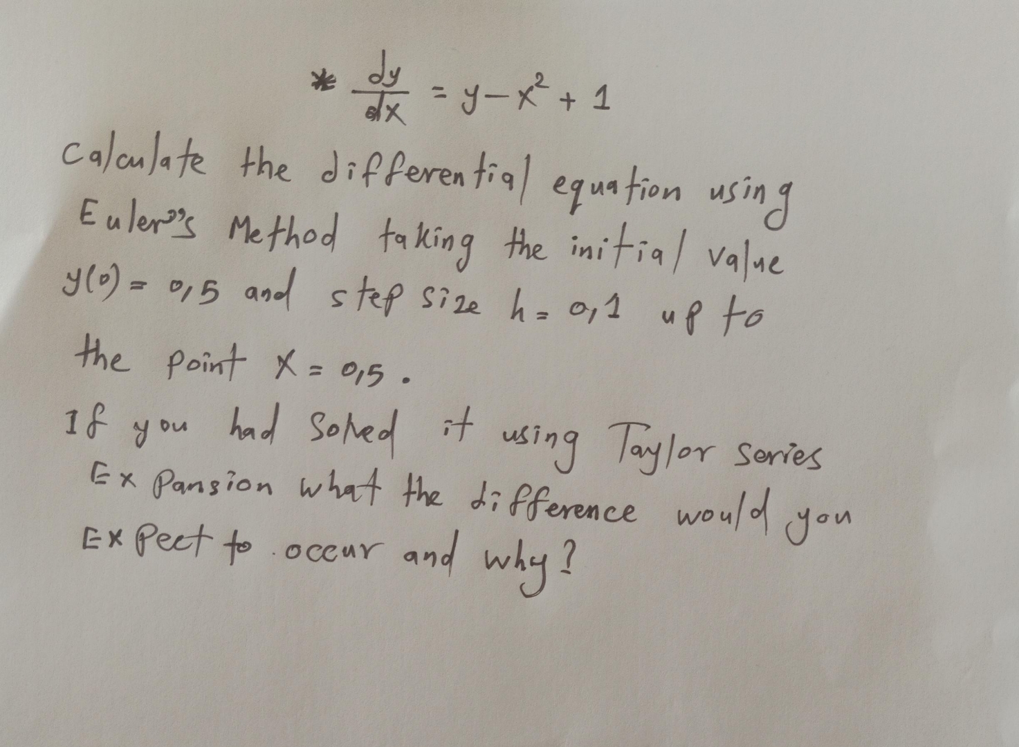 Solved * dydx=y-x2+1calculate the differential equation | Chegg.com