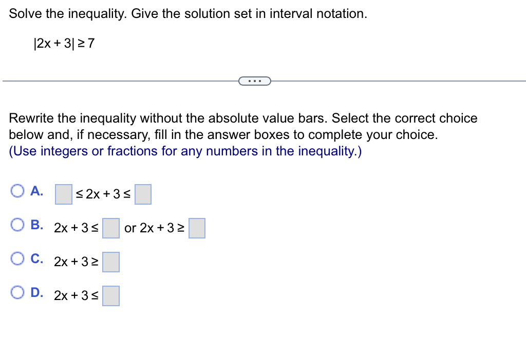 Solved Solve the inequality. Give the solution set in | Chegg.com